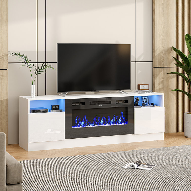 Metro Lane Borofsky Recessed Electric Fireplace TV Stand with Closed Storage & Reviews | Wayfair ...